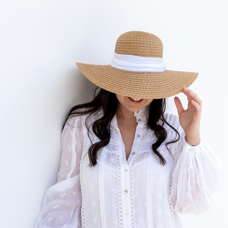 Sundaise Gemma Wide Brim - White Plait – Hats By The Hundred