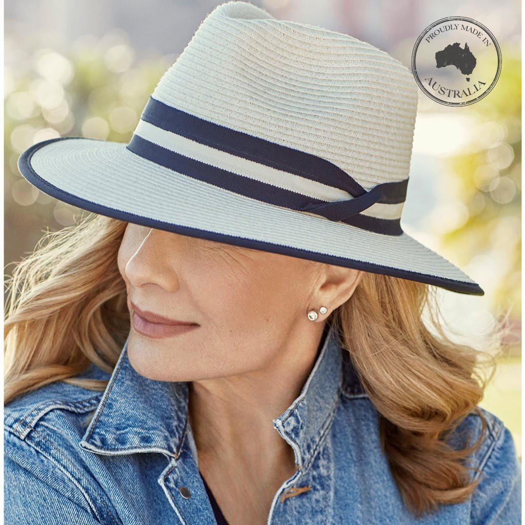 Canopy Bay by Deborah Hutton - Windsor Fedora - Ivory/Navy – Hats By ...